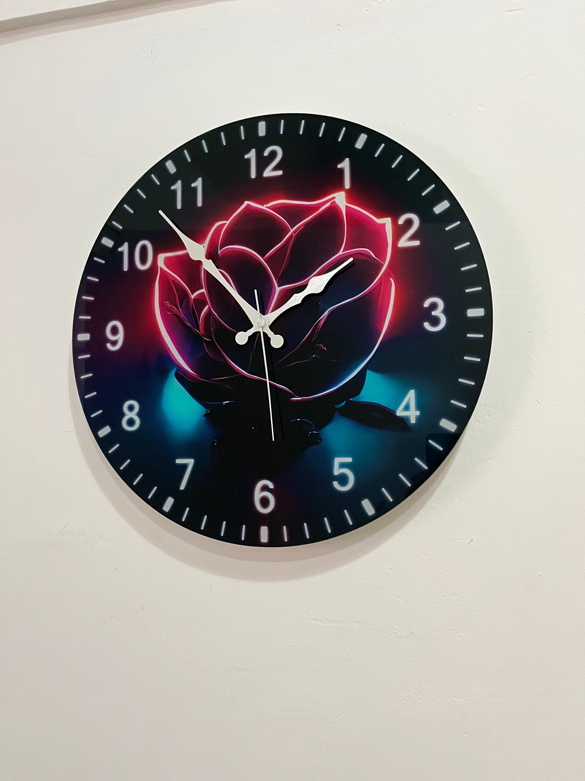 Large Wall Clock, Rose Wall Clock, Tempered Glass Wall Clock ...