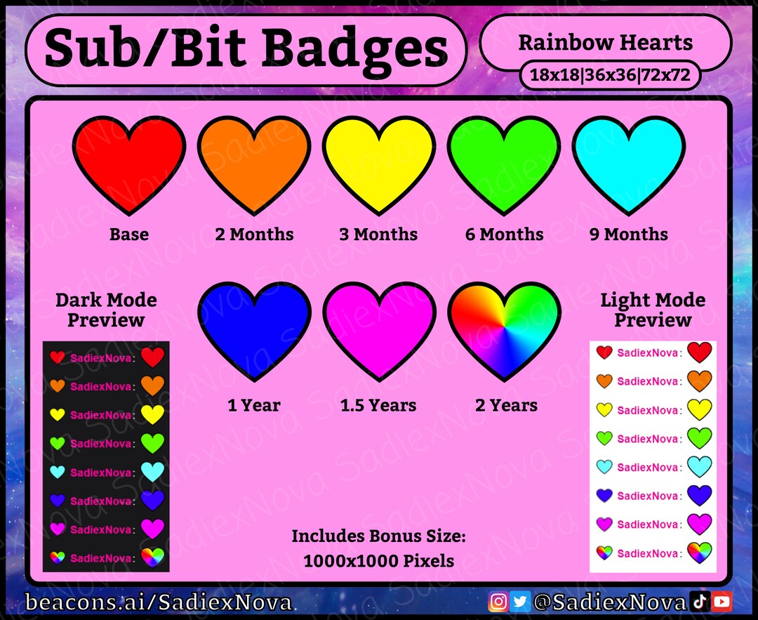 Rainbow Heart Sub/bit Badges | Twitch | 18x18 | 36x36 | 72x72 | Bonus ...