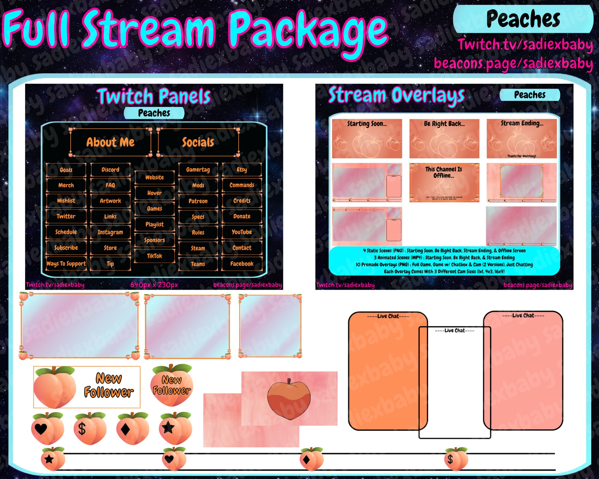 Peach Full Stream Package | Animated + Static Overlays | Panels ...