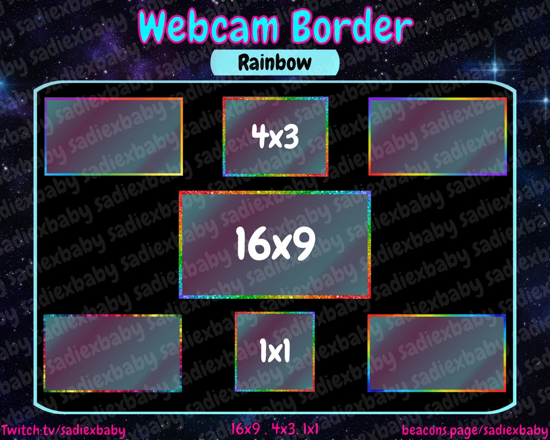 5x Rainbow Webcam Border/frame/overlay | 3 Sizes 16x9 - 4x3 - 1x1 ...