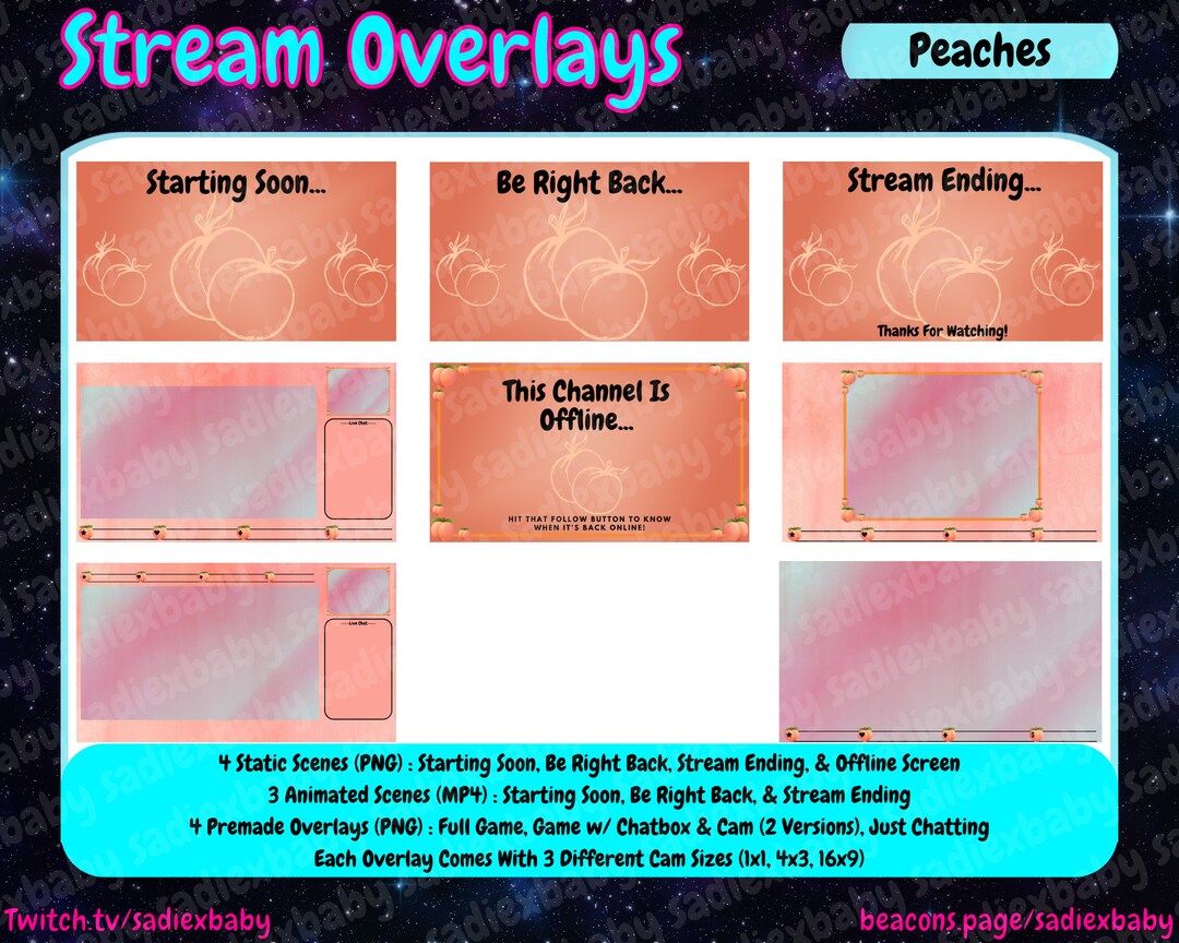 Animated & Static Peach Overlays | Starting Soon | Be Right Back ...