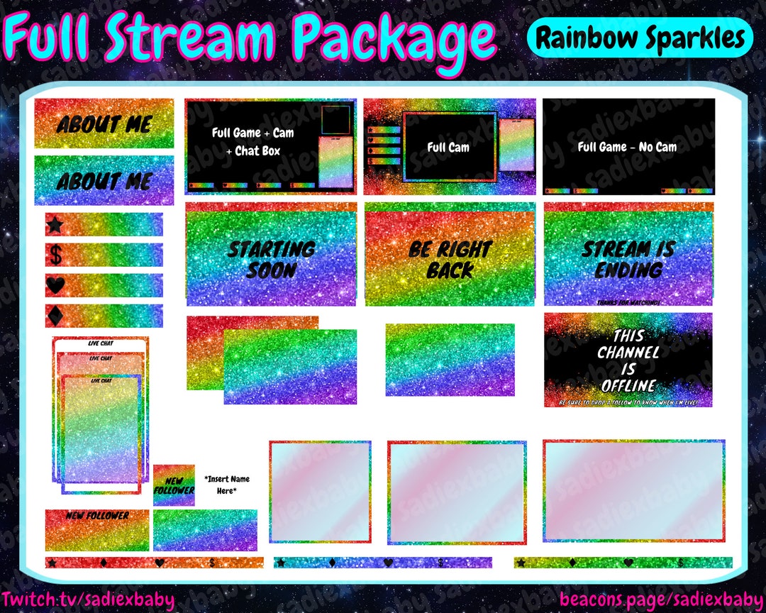 Rainbow Sparkles Full Stream Package | Animated+static Overlays ...