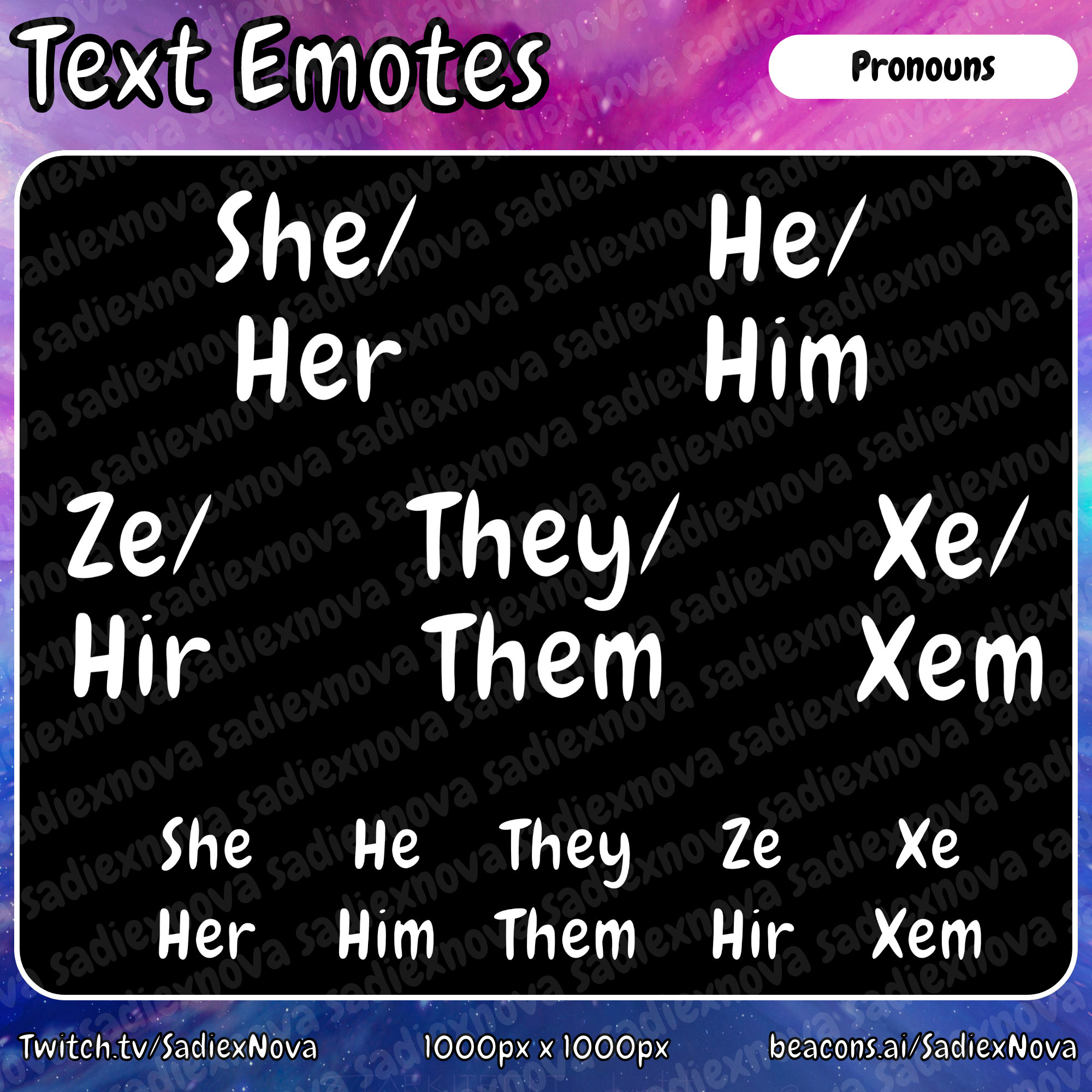 Pronoun Text Emotes Twitch Discord She Her He Him They Them Xe Xem Ze ...