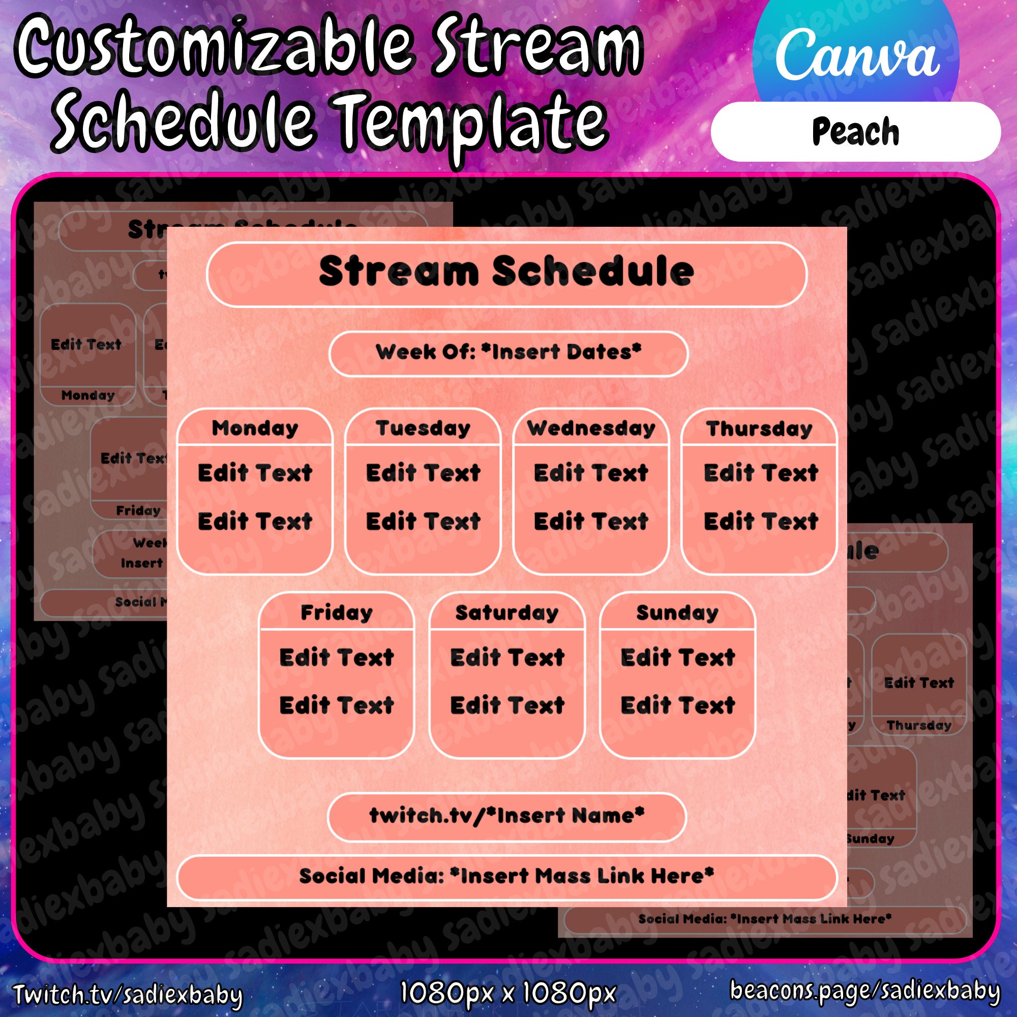 Customizable Stream Schedule | Canva Template | Weekly | 6x Templates ...