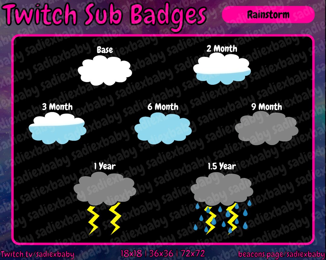 Rainstorm Sub Badges | 7x Evolving Badges | Cloud to Storm | 18x18 ...