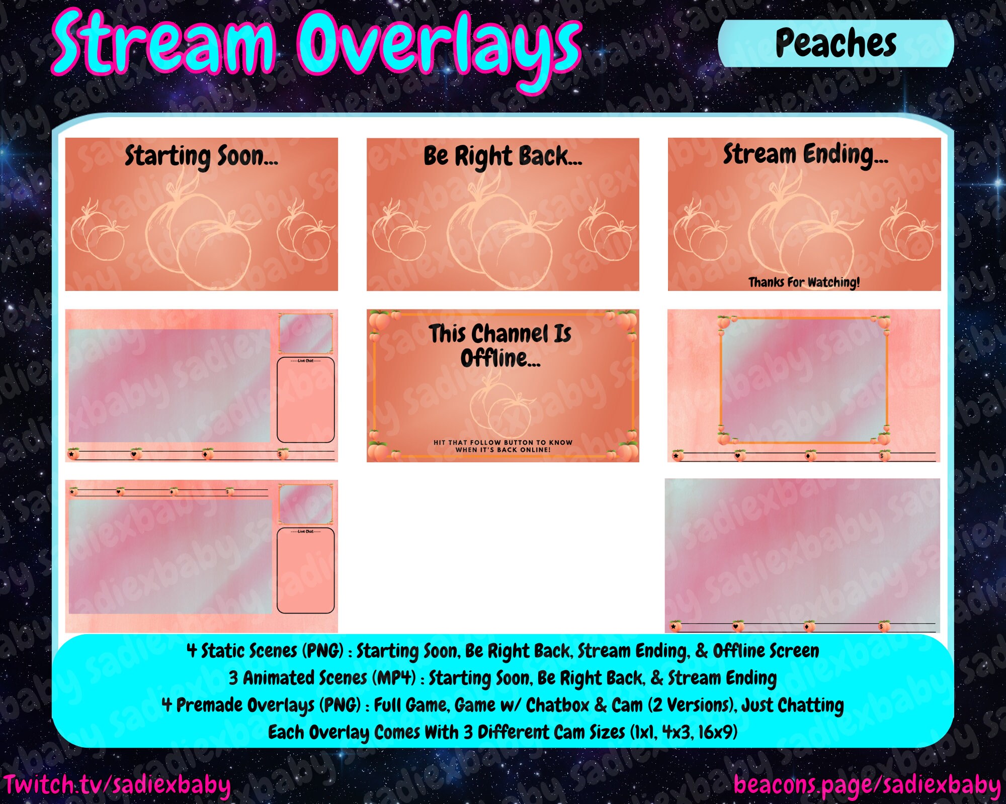 Peach Full Stream Package | Animated + Static Overlays | Panels ...