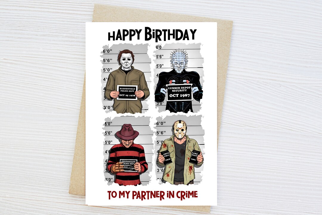 Partner in Crime, Birthday Card, Horror Birthday Card, Happy Birthday ...