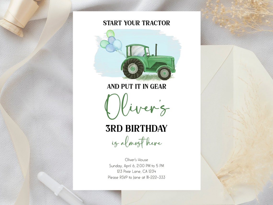 Editable Tractor Birthday Invitation, First Birthday Tractor Invitation ...