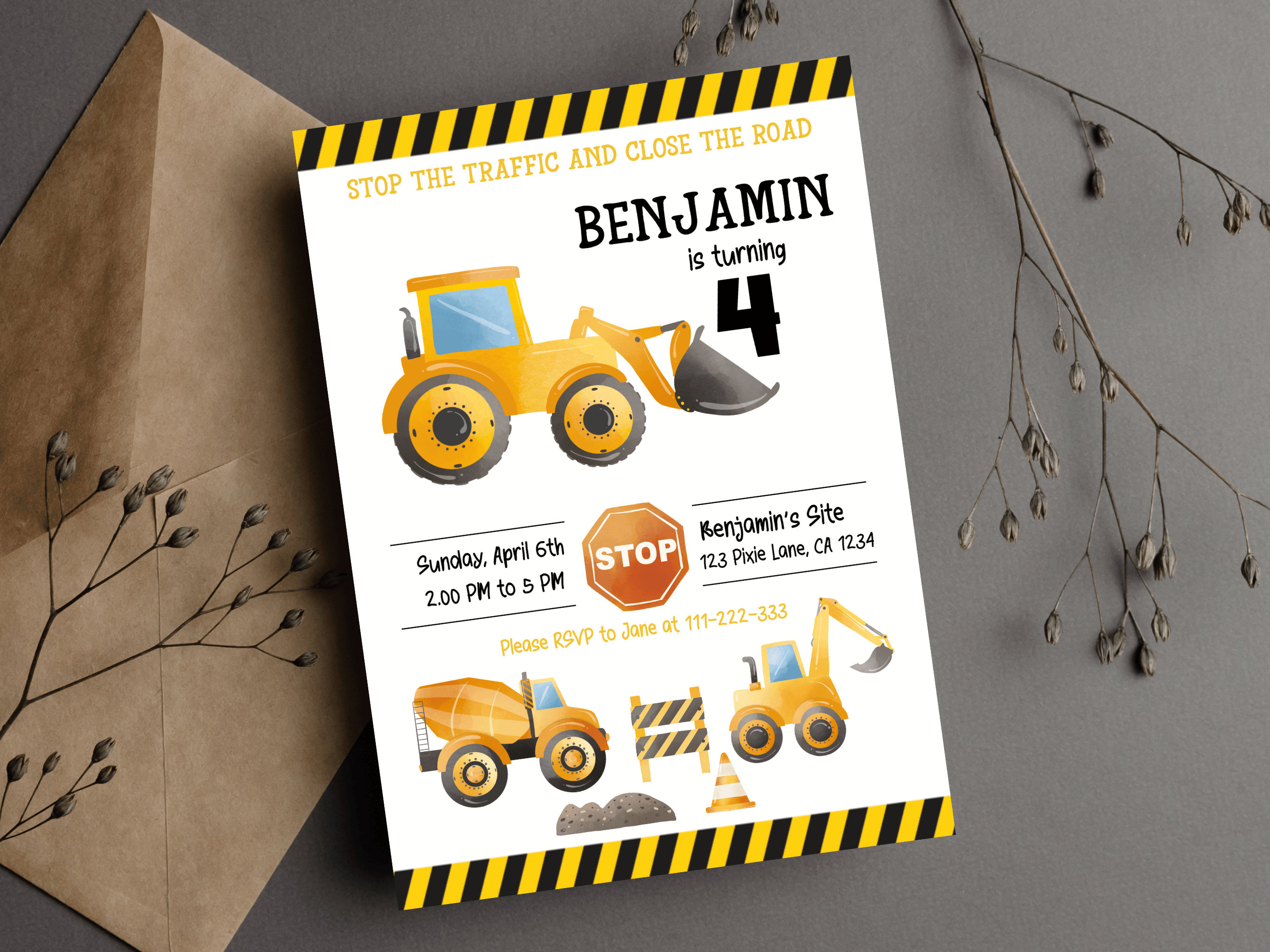 Editable Construction Site Birthday Invitation Boy Construction Party ...