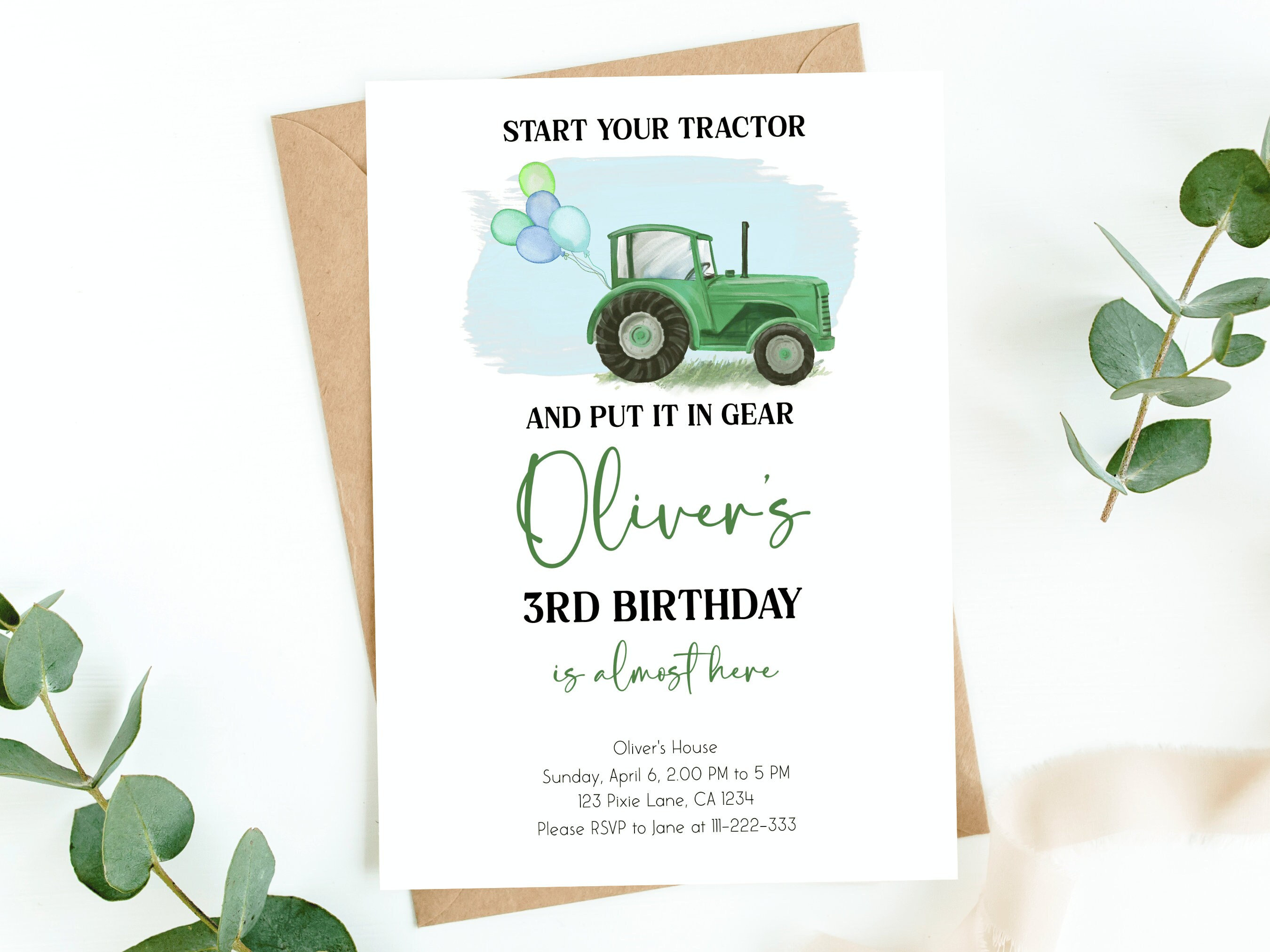Editable Tractor Birthday Invitation, First Birthday Tractor Invitation ...