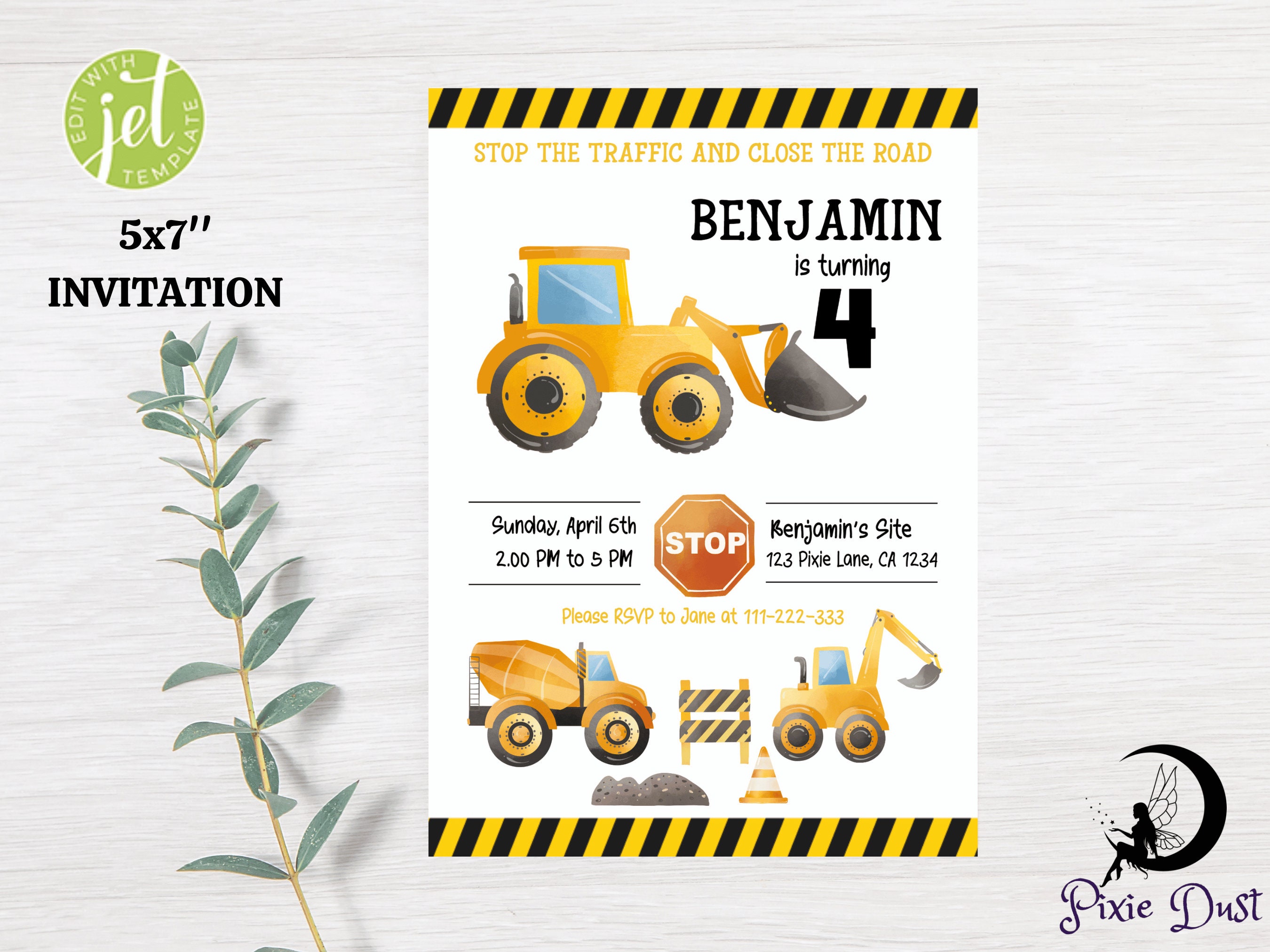 Editable Construction Site Birthday Invitation Boy Construction Party ...