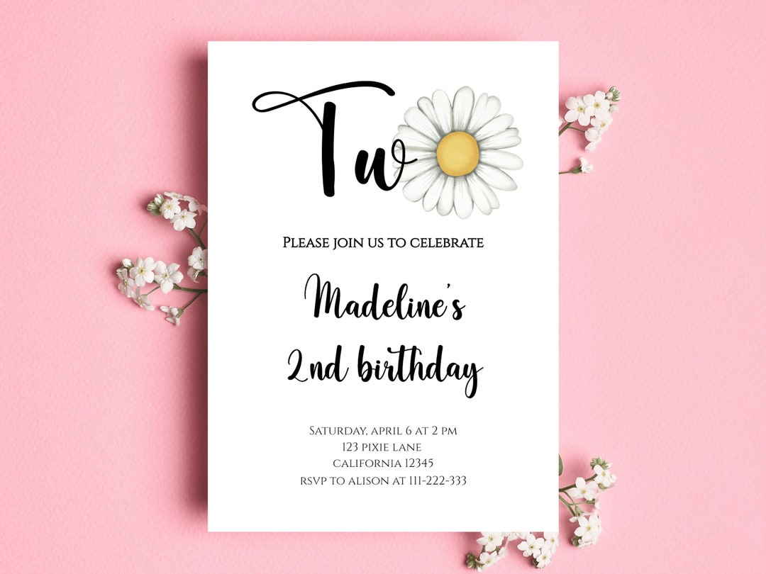 Editable Daisies 2nd Birthday Invitation Template, Birthday Party ...