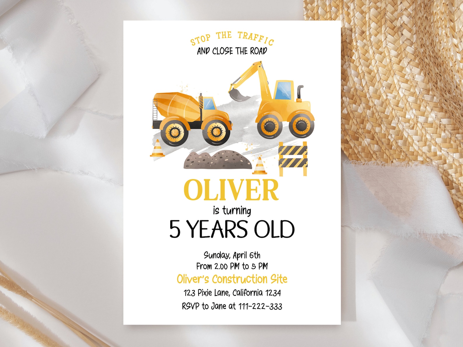 Editable Excavator Birthday Invitation Construction Invitation Boy ...