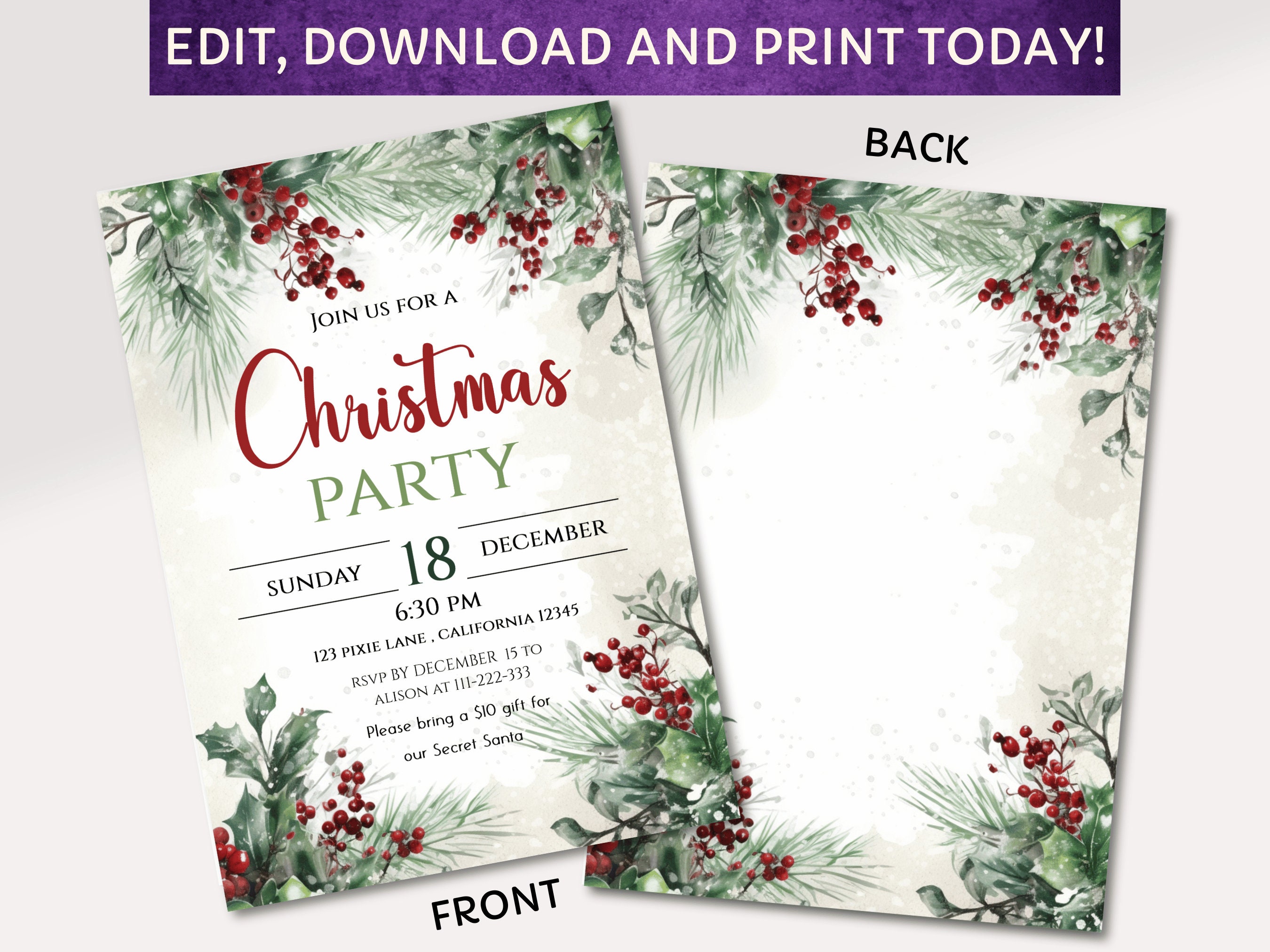 Editable Christmas Party Invitation Christmas Invitation - Etsy