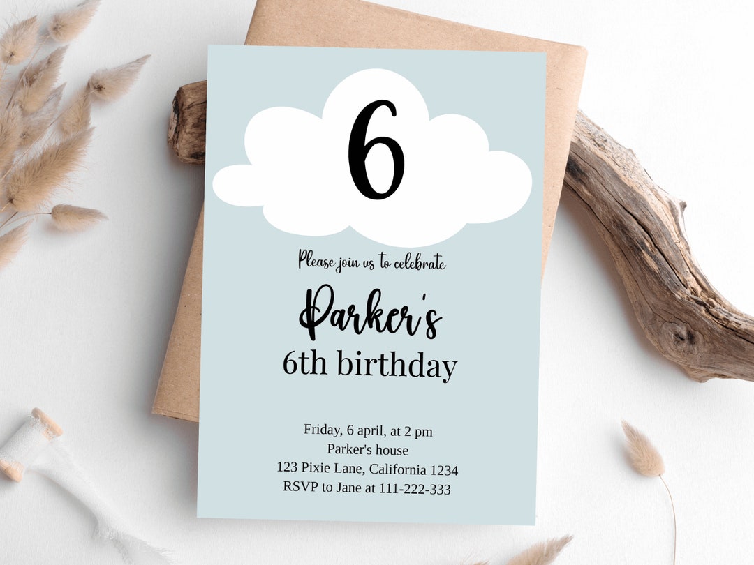Editable Cloud Birthday Invitation Sky Invitation Boy Birthday - Etsy