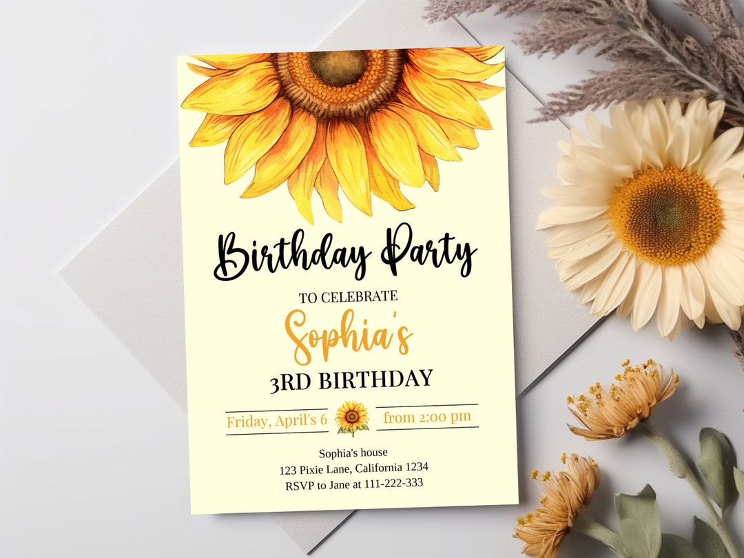 Editable Sunflower Birthday Invitation Template, Birthday Party ...