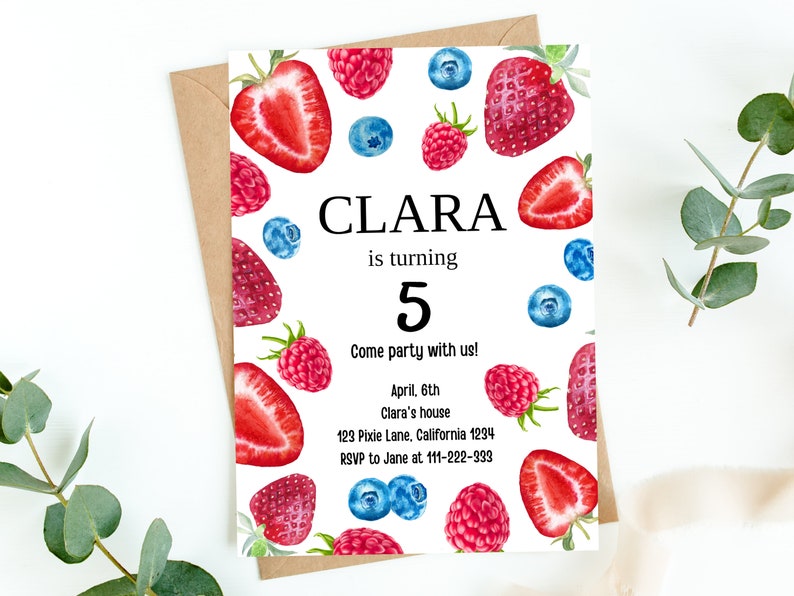 Editable Strawberry Birthday Party Invitation Kids Strawberry - Etsy