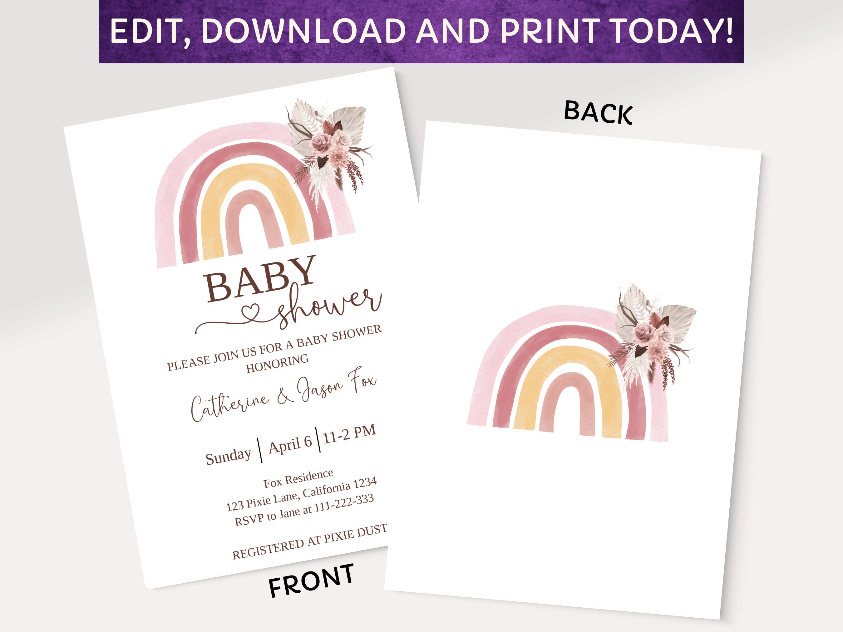 Editable Boho Rainbow Baby Shower Invitation Template Boho - Etsy