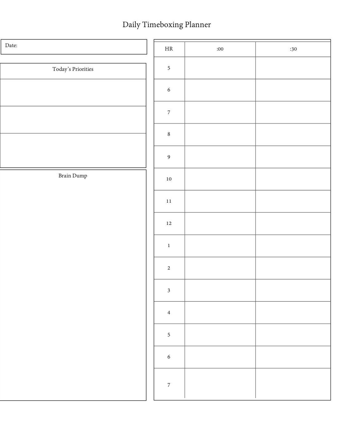 Daily Timeboxing Template - Etsy