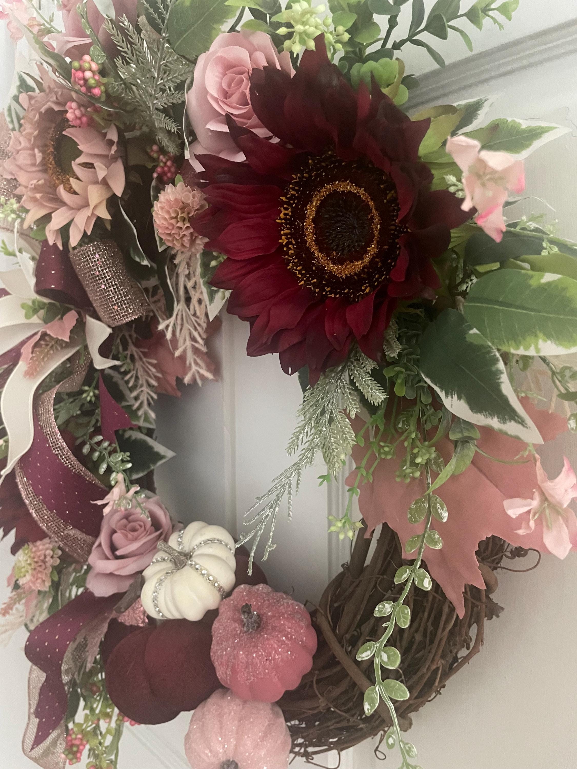 Fall Pink Pumpkin Wreath. Home Decor. Fall Floral With a Little Sparkle ...