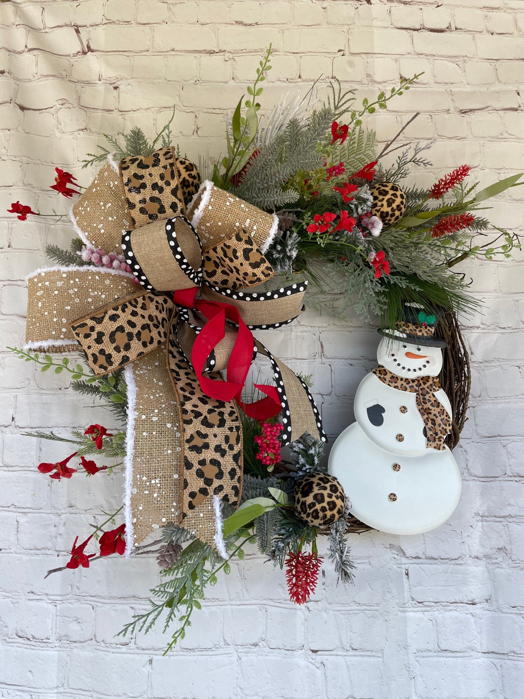 Leopard Snowman Wreath, Winter Decor , Christmas Wreath, Snowman Wreath ...