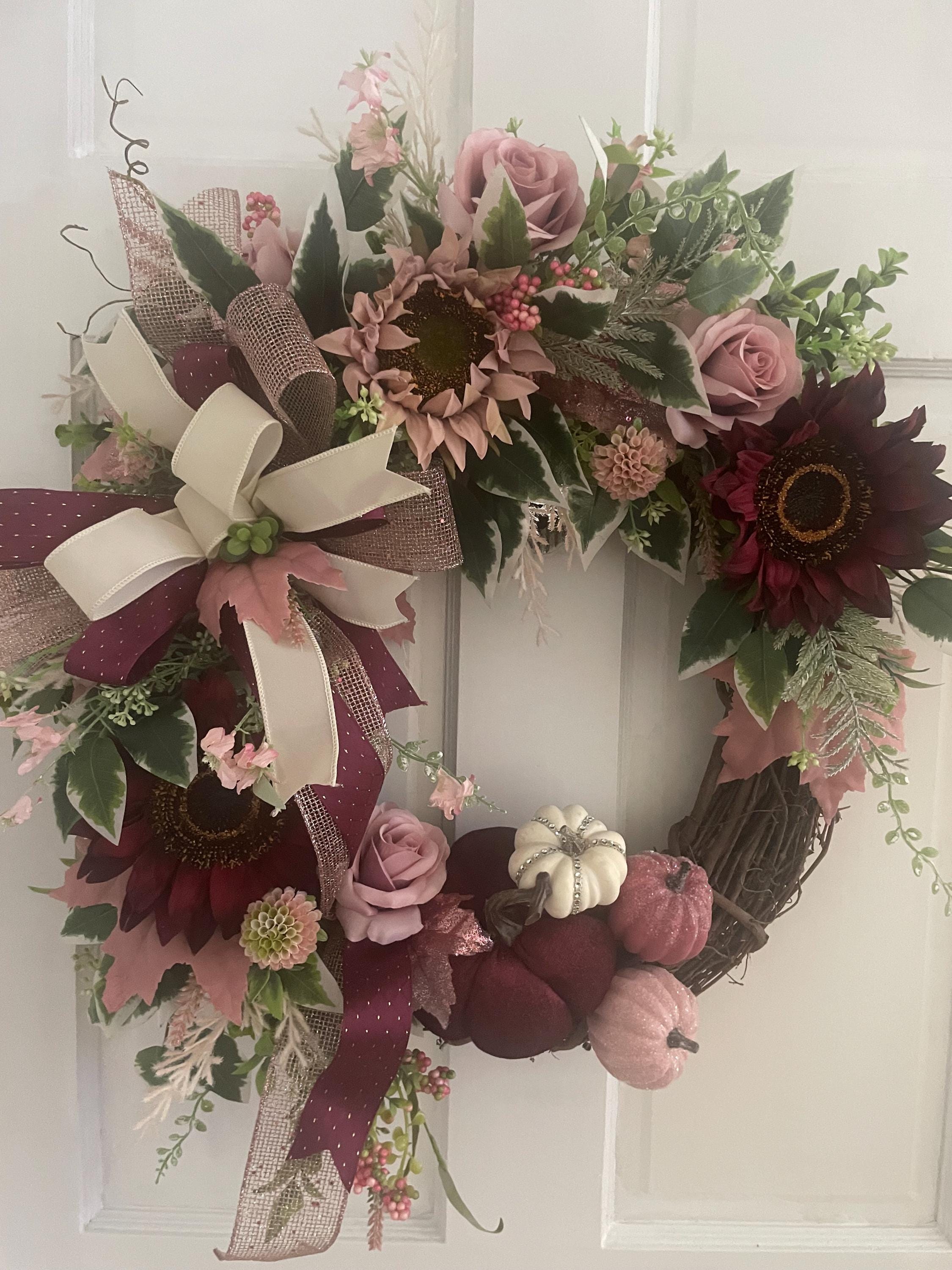 Fall Pink Pumpkin Wreath. Home Decor. Fall Floral With a Little Sparkle ...