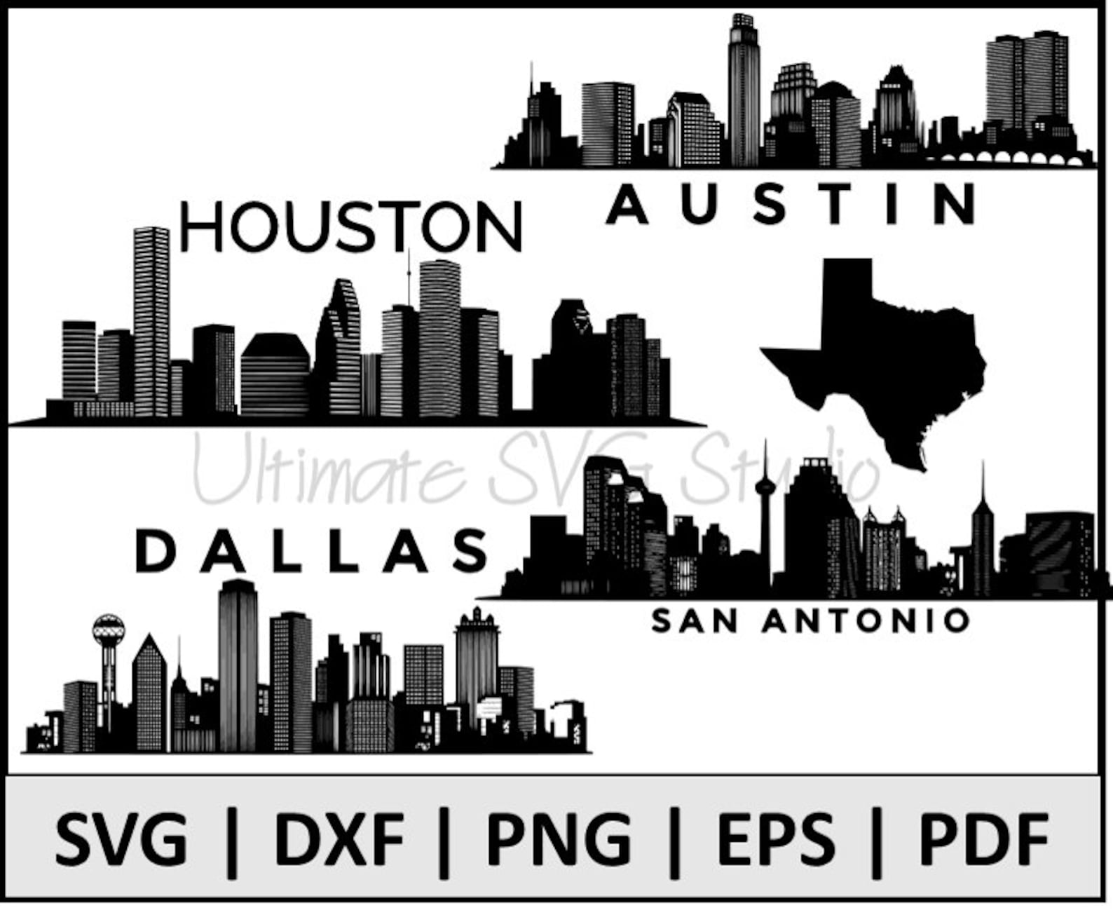 Texas Skyline Svg Bundle Houston Svg Austin Svg Dallas - Etsy