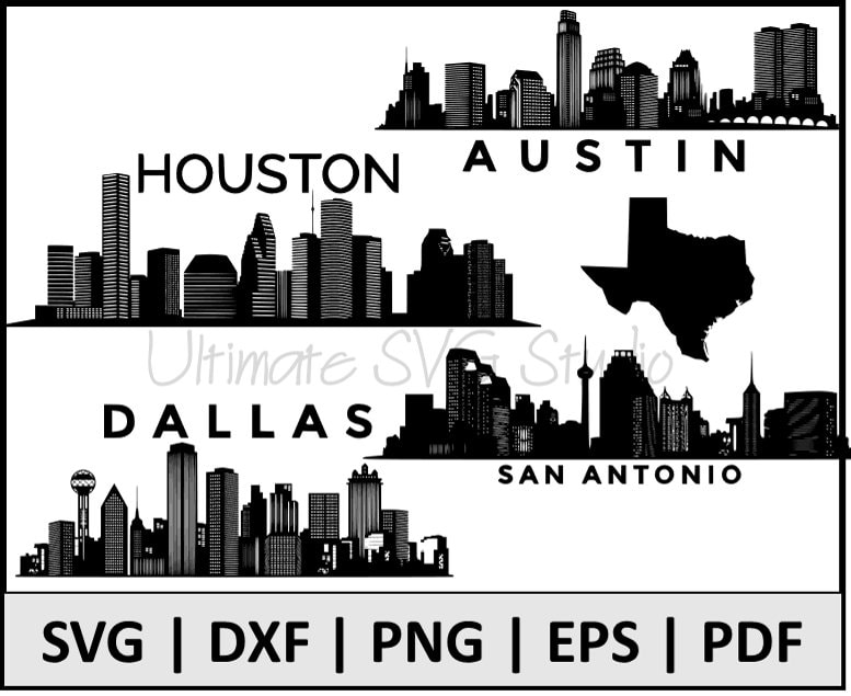 Texas Skyline Svg Bundle Houston Svg Austin Svg Dallas - Etsy