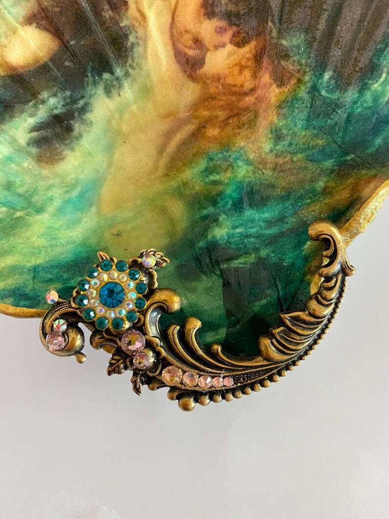 Scallop Shell Decoupage Mermaid Reaching for Lover Jewelry Dish With ...