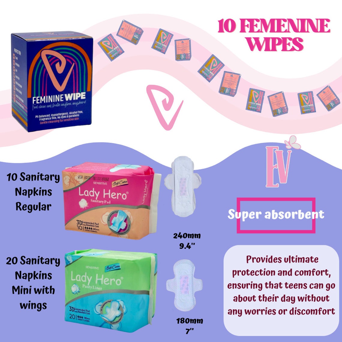 First Period Kit for Girls 10-14 Celebration Starter Kit for School ...