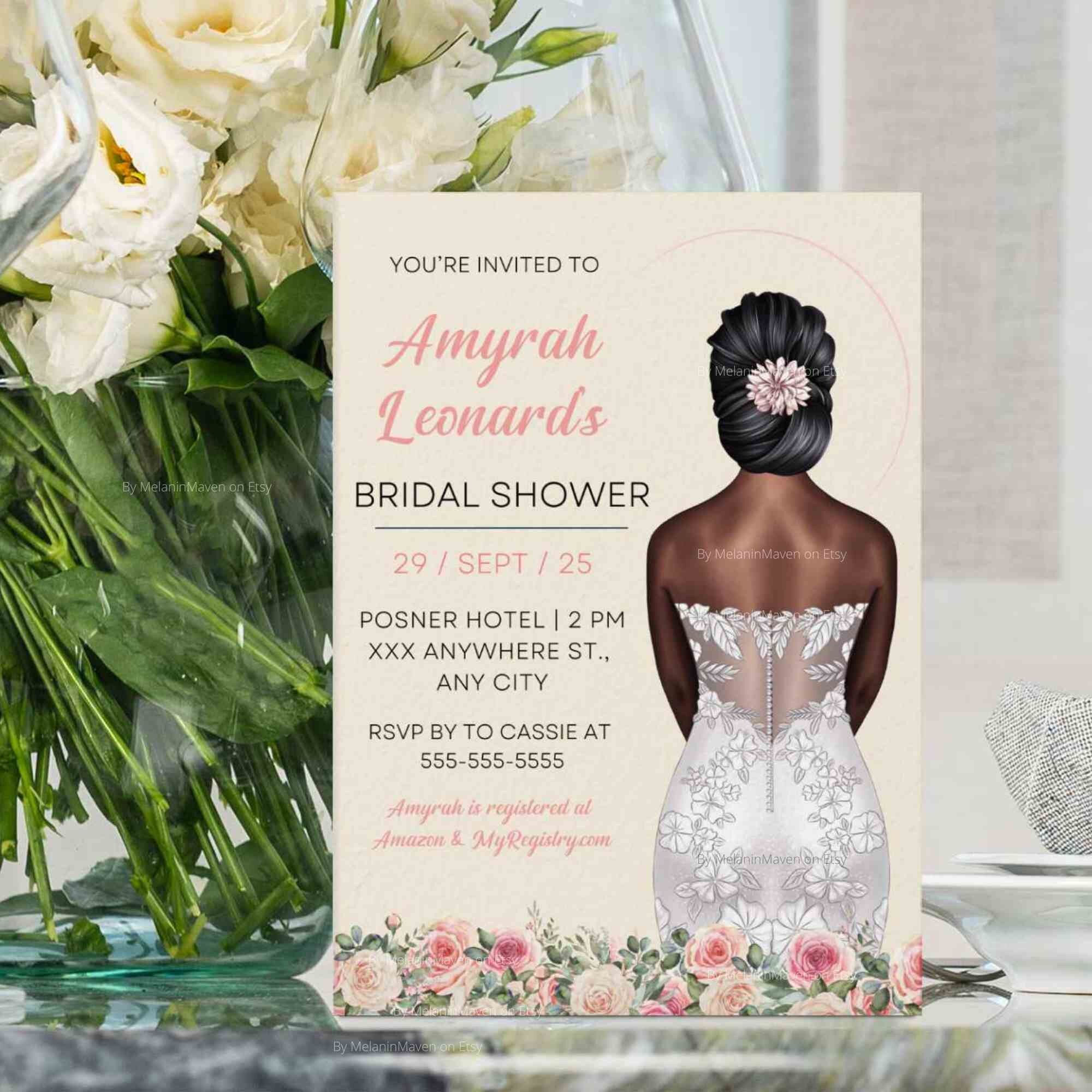 Bridal Shower Invitation Template for Brown Skin Bride, African ...