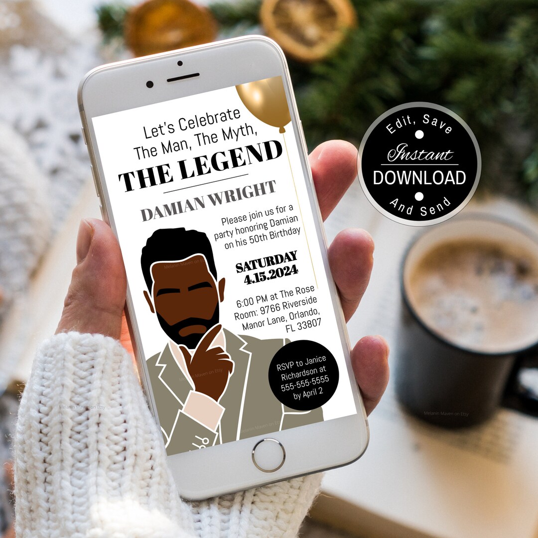 Birthday Invitation for Men With Picture, African American, Melanin ...