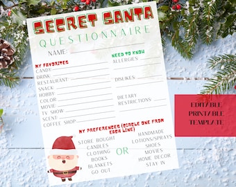 Printable Secret Santa Form - Etsy