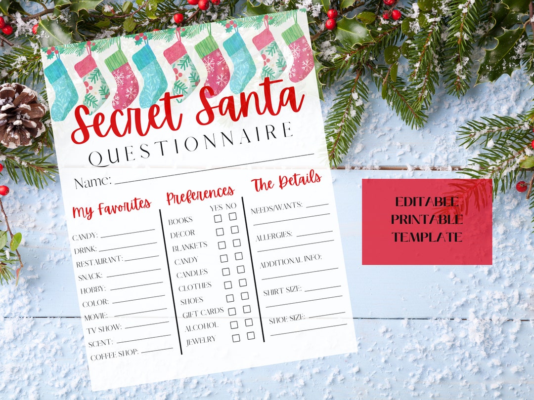 Questionnaire secret du Père Noël, Question imprimable du Père Noël ...