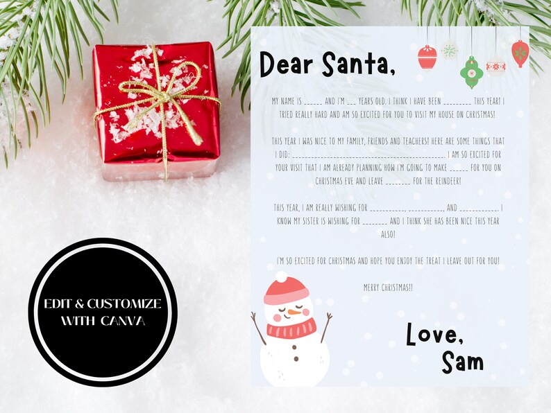 Letter to Santa Template, Dear Santa Letter, Christmas Wishlist Letter ...