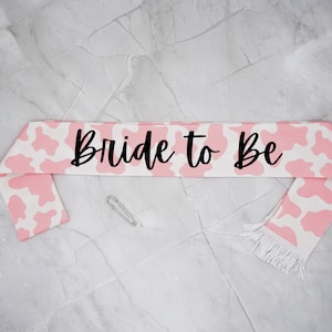 Pink Cow Print Sash - Bridal Shower Sash - Western Sash - Disco Cow ...