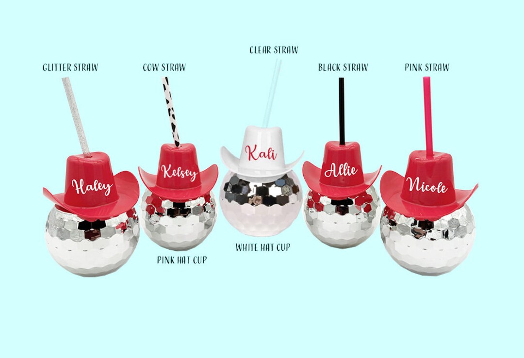 Personalized Cowboy Hat Disco Ball Cup With Straw - Disco Ball Cup ...