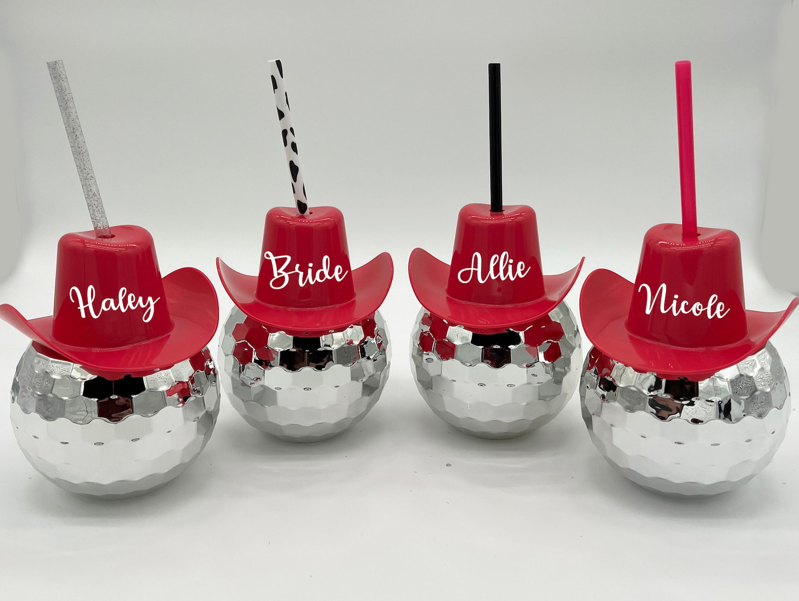 Cowboy Hat Disco Ball Cup With Straw Custom Disco Ball Cup - Etsy