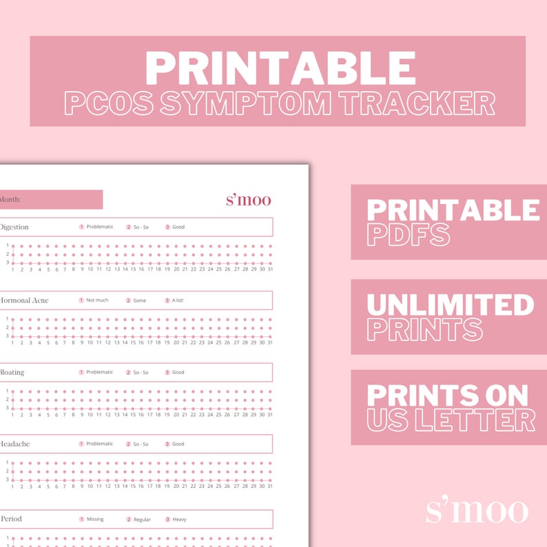 PCOS Symptom Tracker Printable Symptom Progress Journal Planner PDF ...