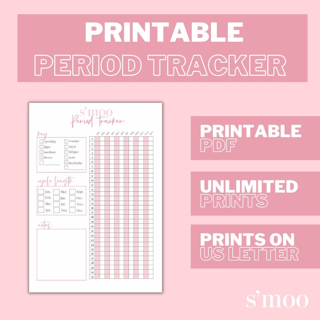 Printable Period Tracker PDF PCOS Period Chart Flow Tracker Printable Period Tracker PDF PCOS Period Chart Flow Tracker