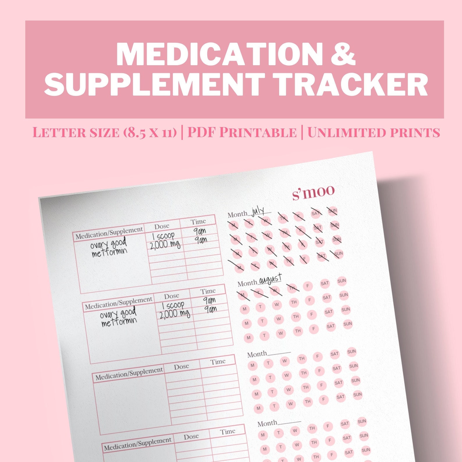Printable PCOS Medication Supplement Tracker | Log Journal Planner ...