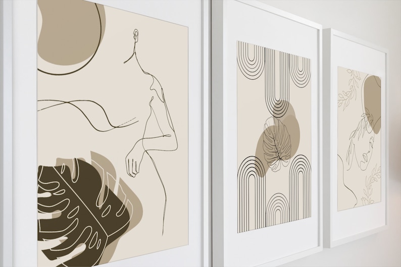 Modern Gallery Wall Set of 3, Modern Line Art, Printable, Simple ...