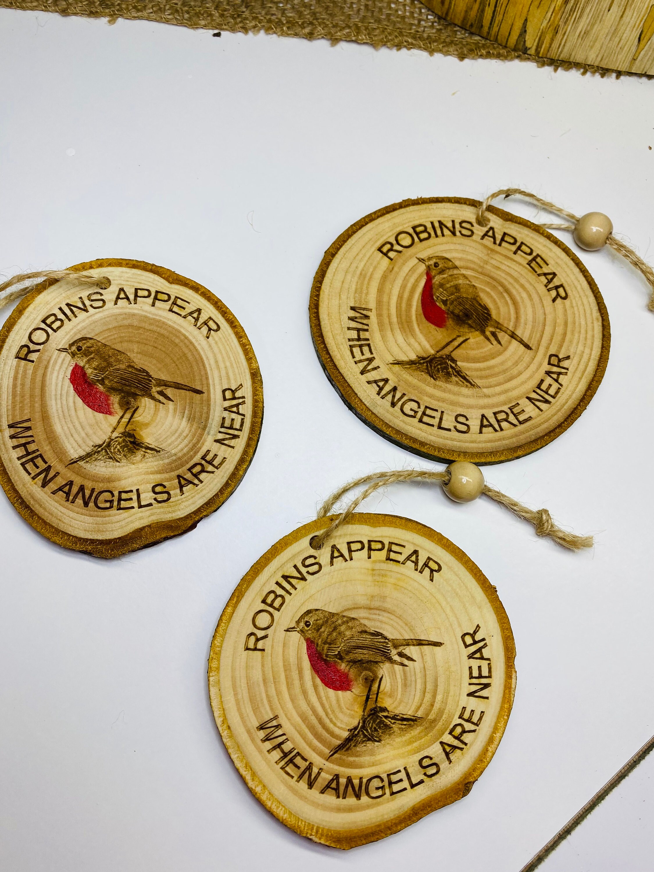 Hanging Tree Decoration Robin Log Slice Natural Wood - Etsy UK