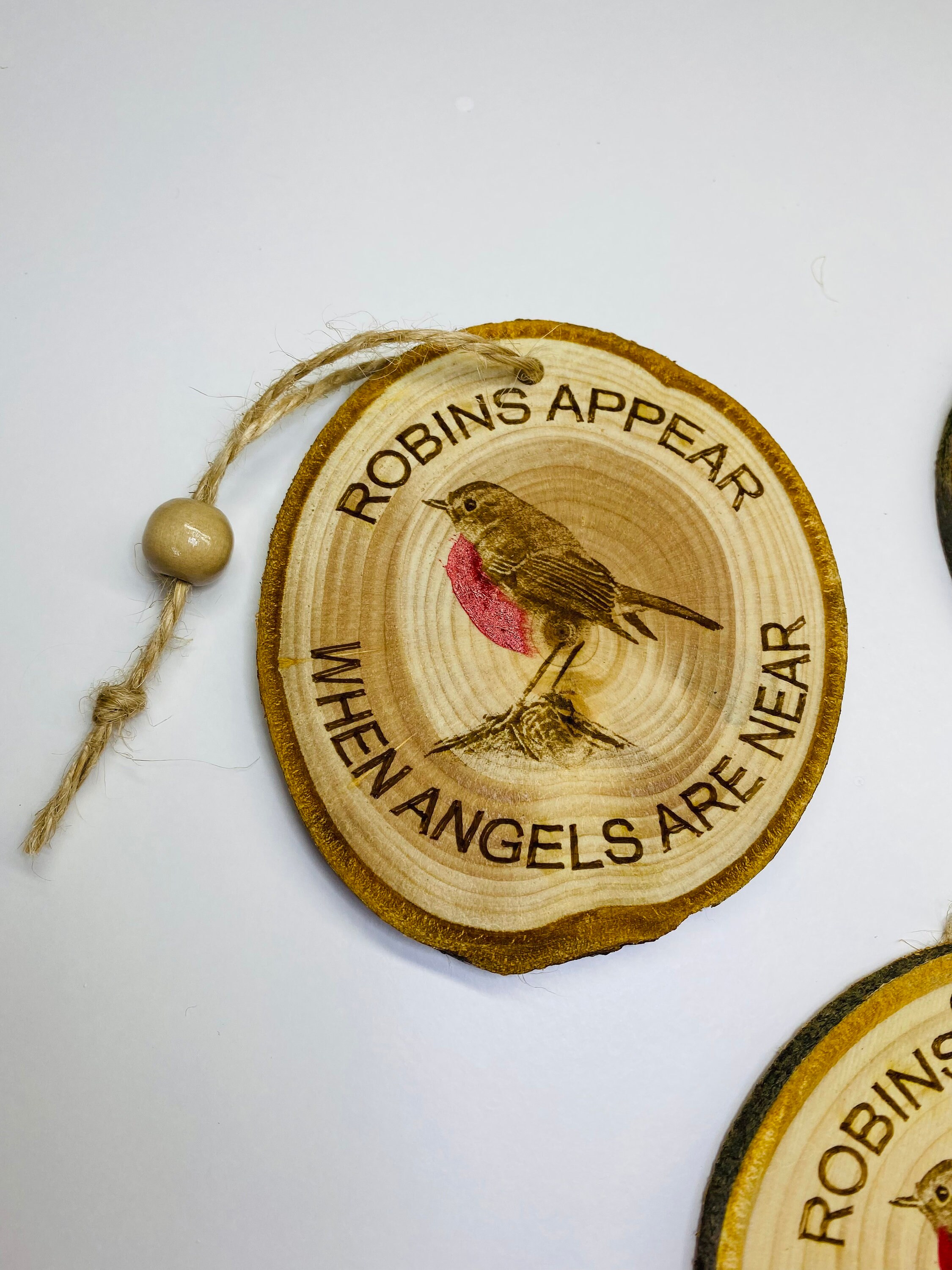 Hanging Tree Decoration Robin Log Slice Natural Wood - Etsy UK