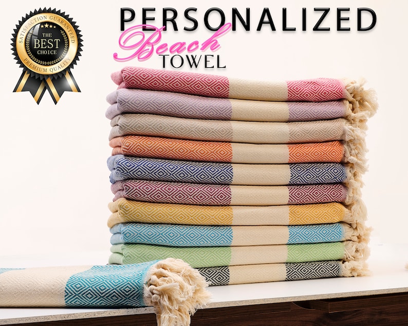Custom Name Embroidered Beach Towel Blanket (22 Different Colors) - Etsy UK