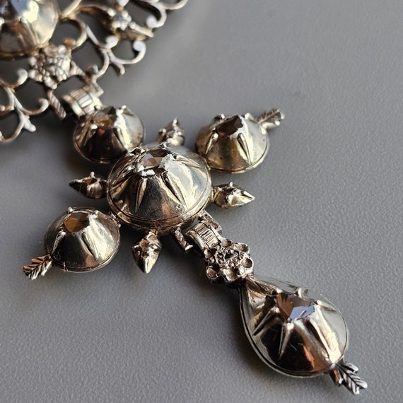 Georgian Antique Silver Collet Set Diamond Cross Pend… - Gem