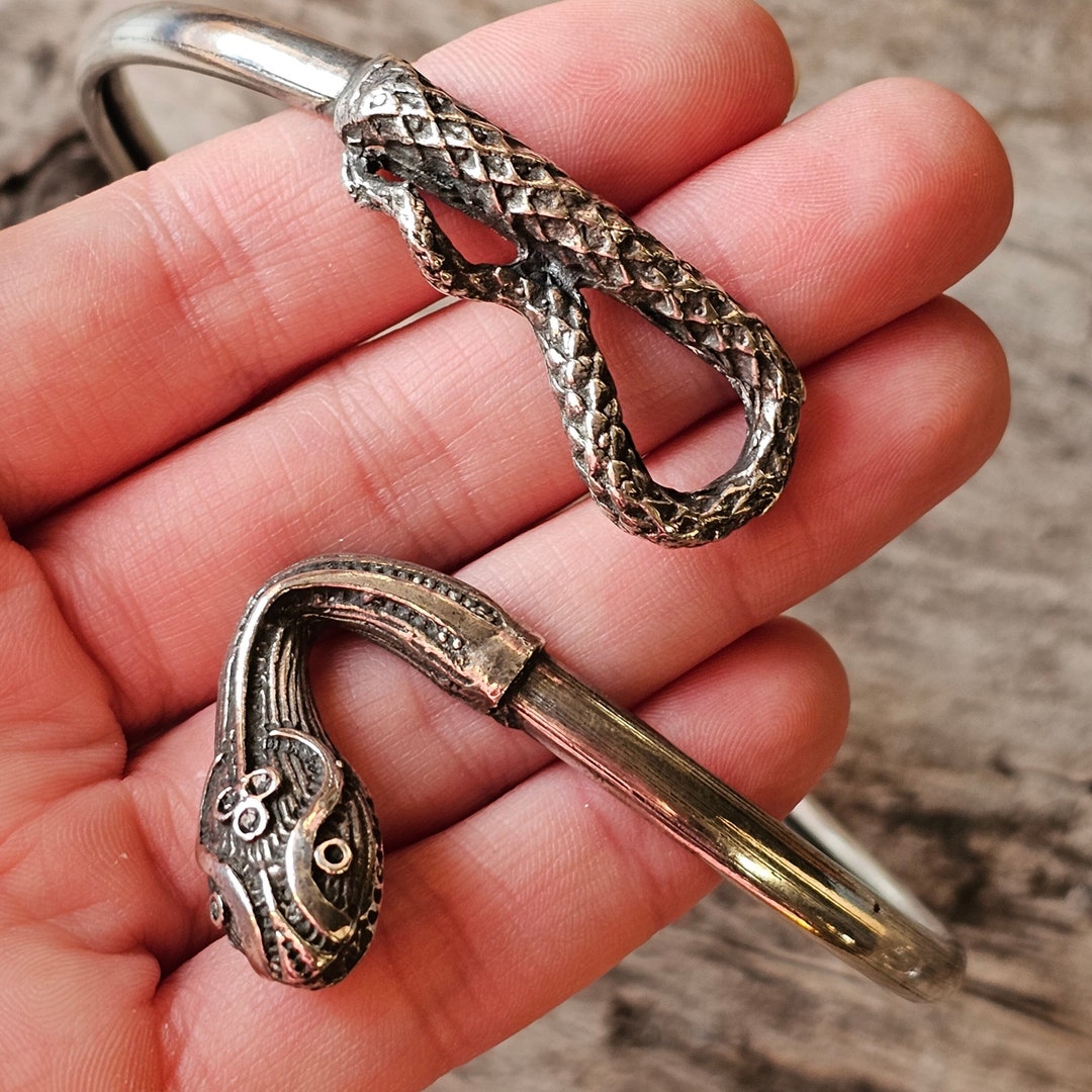 Antique Early 20th Century Silver Serpent Snake Upper Arm Bangle Armlet ...