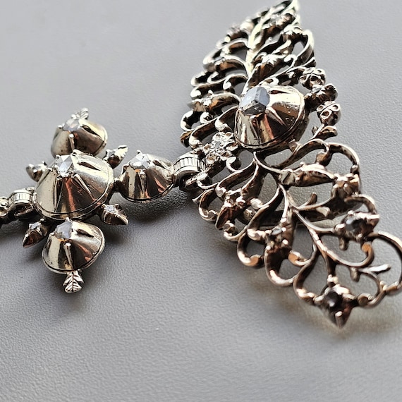 Georgian Antique Silver Collet Set Diamond Cross Pend… - Gem