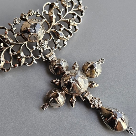 Georgian Antique Silver Collet Set Diamond Cross Pend… - Gem