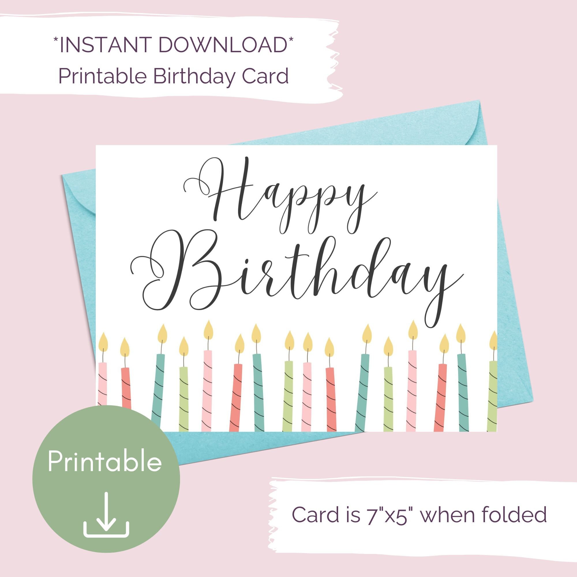 Happy Birthday Card With Candles, 5x7 Birthday Card, Printable Birthday ...